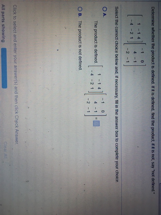 Solved Determine whether the product is defined. If it is | Chegg.com