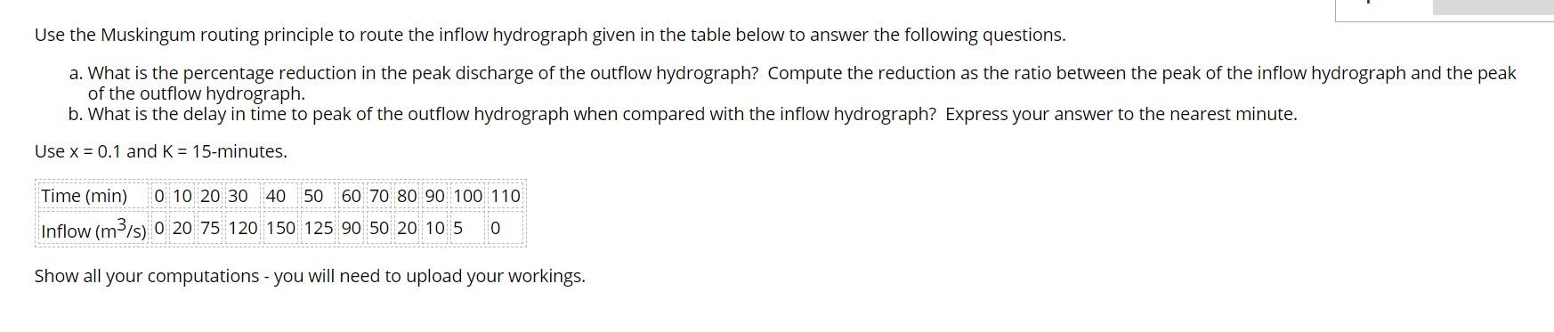 Solved Use the Muskingum routing principle to route the | Chegg.com
