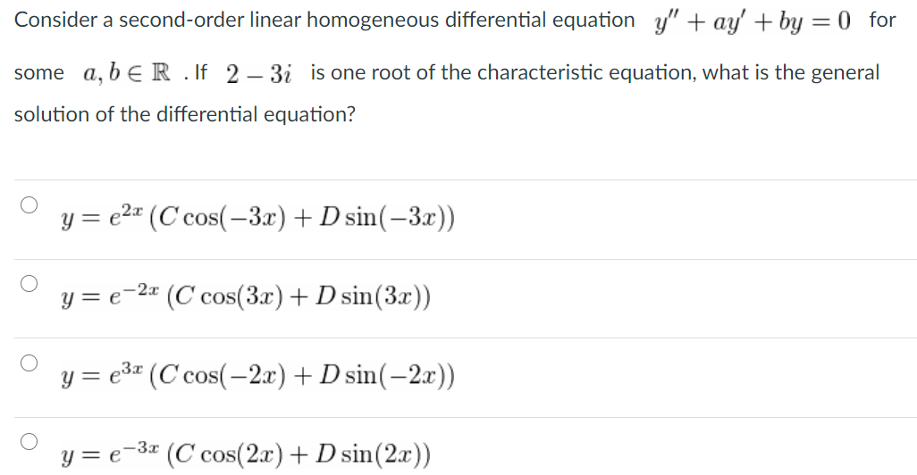 Solved Consider a second-order linear homogeneous | Chegg.com
