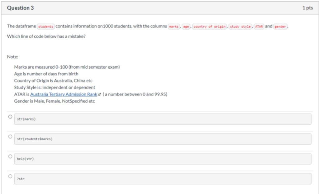 Solved Question 3 1 pts The dataframe students contains | Chegg.com