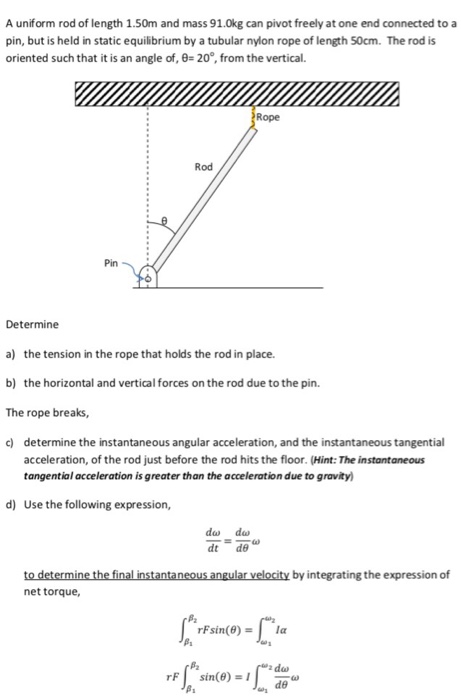 Solved A uniform rod of length 1.50m and mass 91.0kg can | Chegg.com