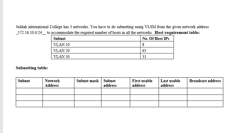 Solved Jeddah international College has 3 networks. You have | Chegg.com