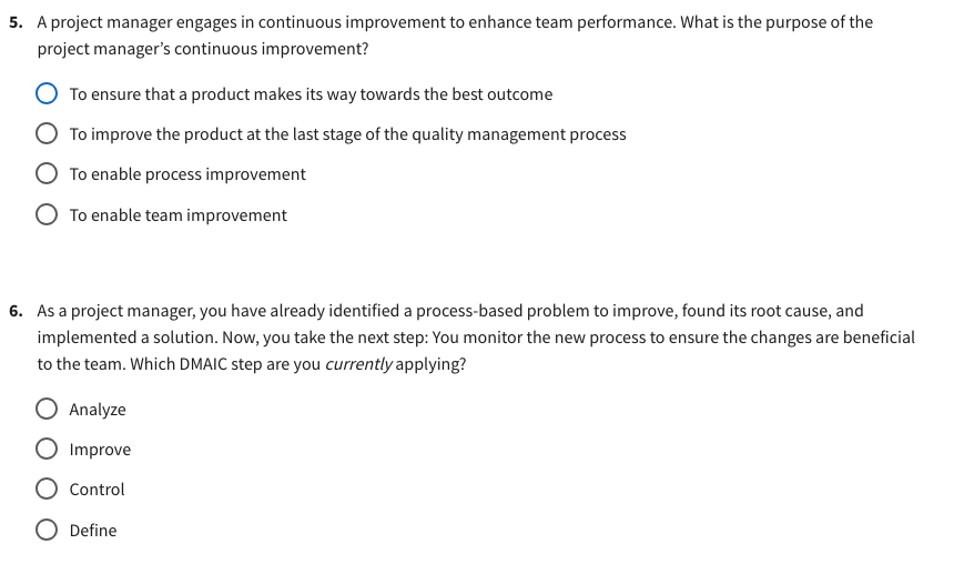 Solved 5. A project manager engages in continuous | Chegg.com