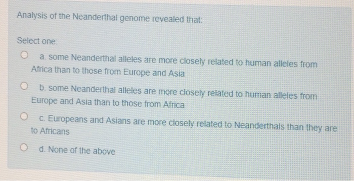 Solved Analysis of the Neanderthal genome revealed that: | Chegg.com