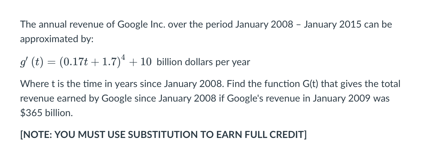 Solved The annual revenue of Google Inc. over the period | Chegg.com