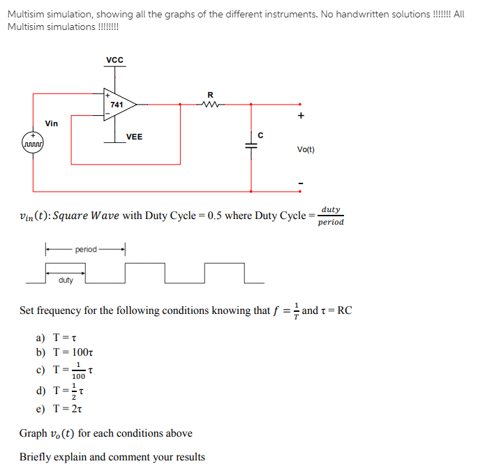 Solved Multisim simulation, showing al the graphs of the | Chegg.com