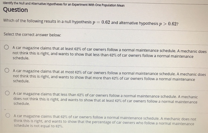 Solved Identify the Null and Alternative Hypotheses for an | Chegg.com