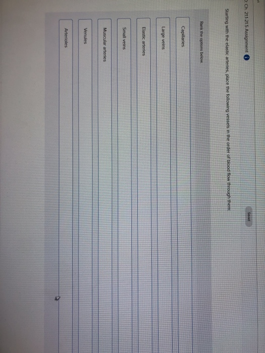 Solved starting with the elastic arteries, place the | Chegg.com