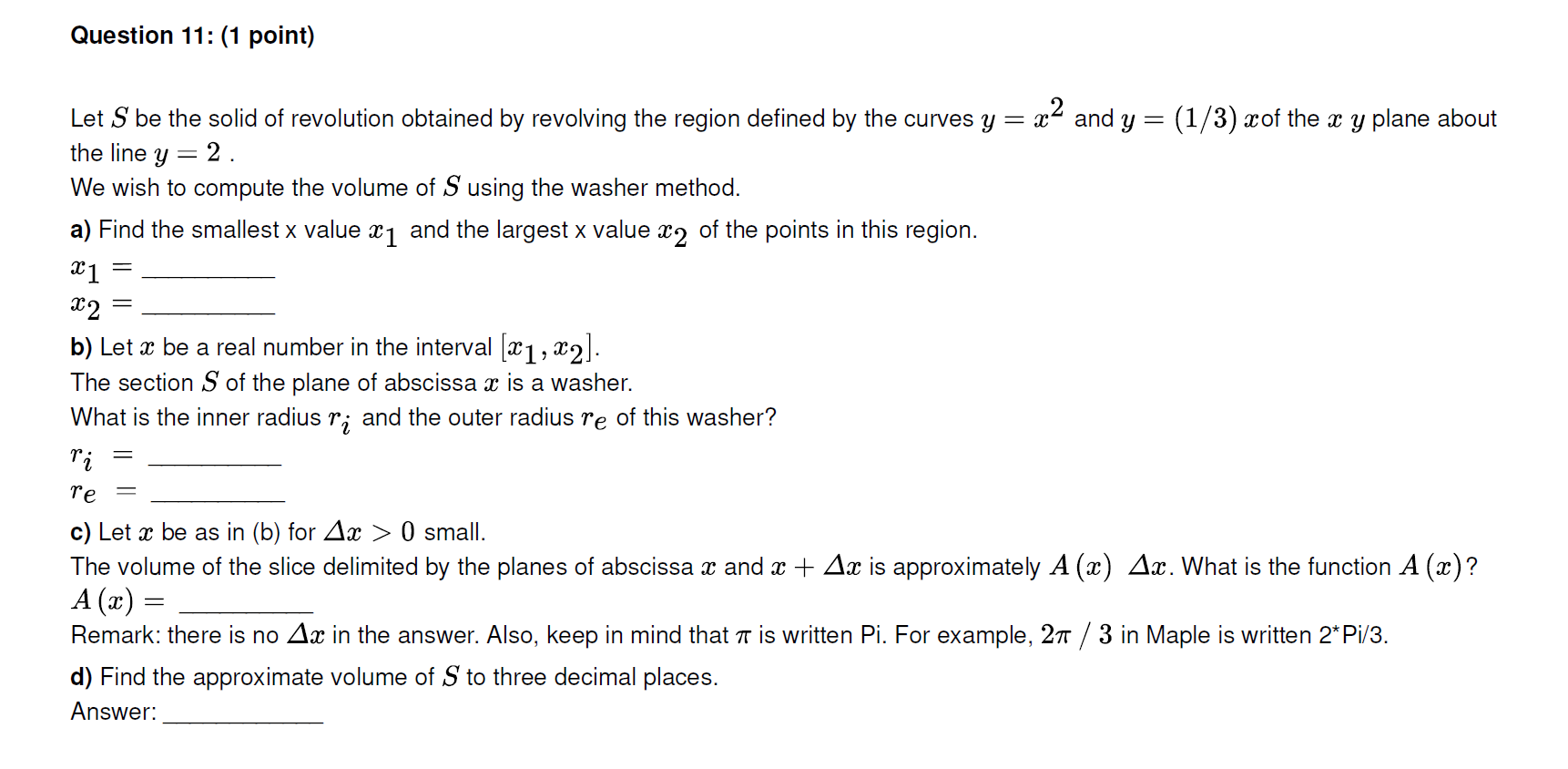 Solved Question 11: (1 point) Let S be the solid of | Chegg.com
