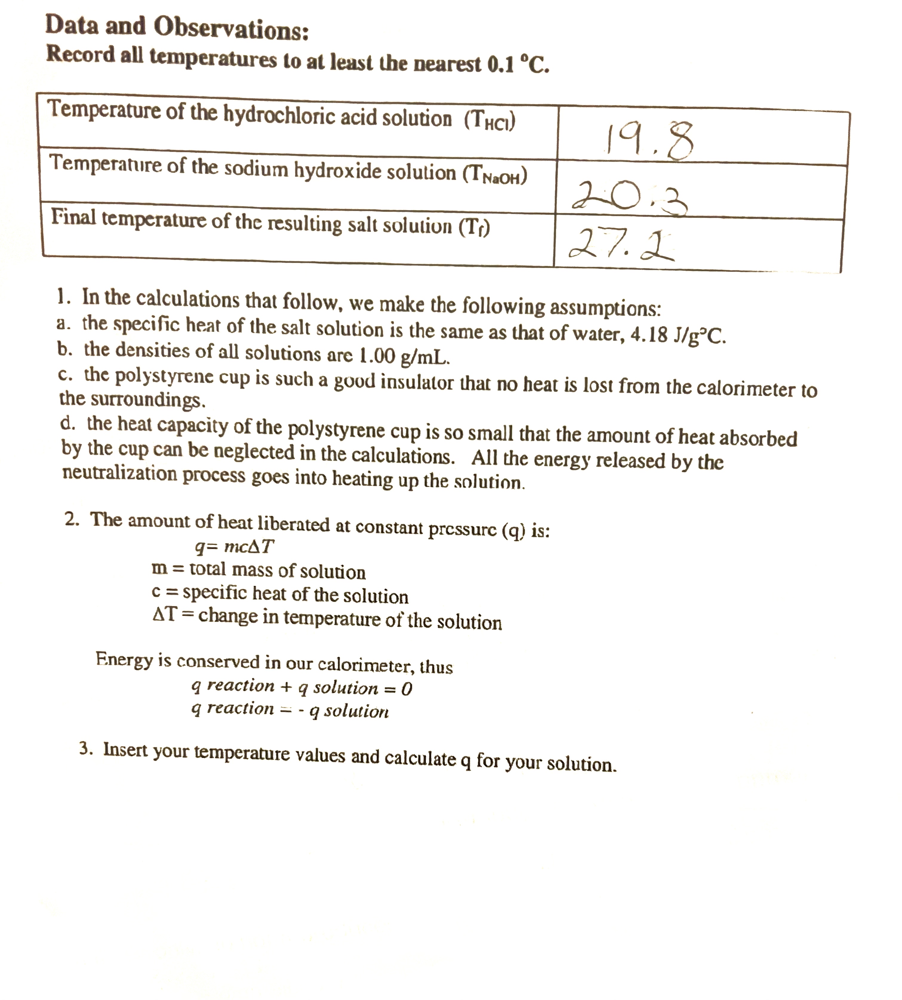 Solved Data and Observations: Record all temperatures to at | Chegg.com