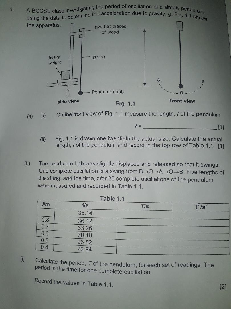 Solved 1. a the period of oscillation of a simple pendul A | Chegg.com