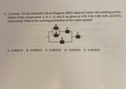 Solved 6. (2 points) For the Reliability Block Diagram (RBD) | Chegg.com