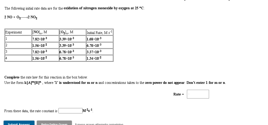 Solved The following initial rate data are for the oxidation | Chegg.com