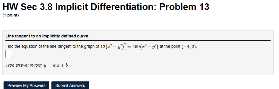 Solved HW Sec 3.8 Implicit Differentiation: Problem 13 (1 | Chegg.com