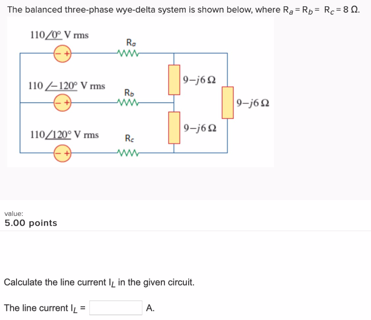 Solved The balanced three-phase wye-delta system is shown | Chegg.com
