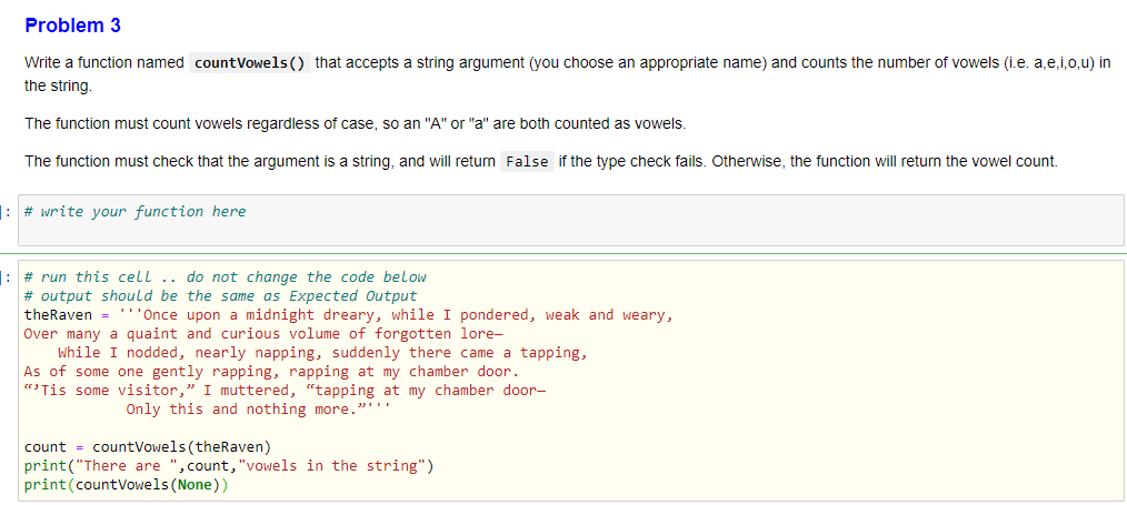 Solved Problem 3 Write A Function Named Countvowels That 