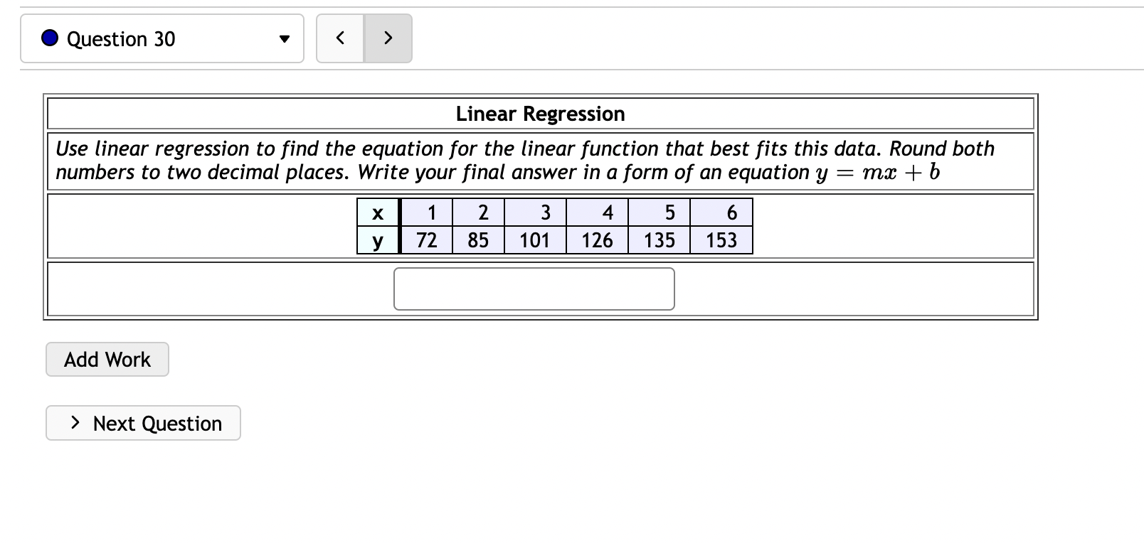 Solved Question 30 Linear Regression Use linear | Chegg.com