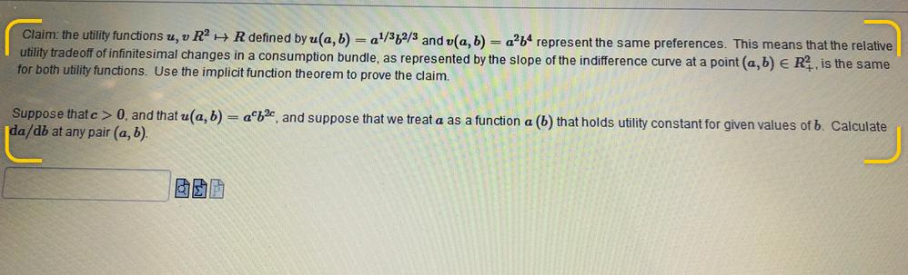 Solved Claim: the utility functions u,vR2↦R defined by | Chegg.com
