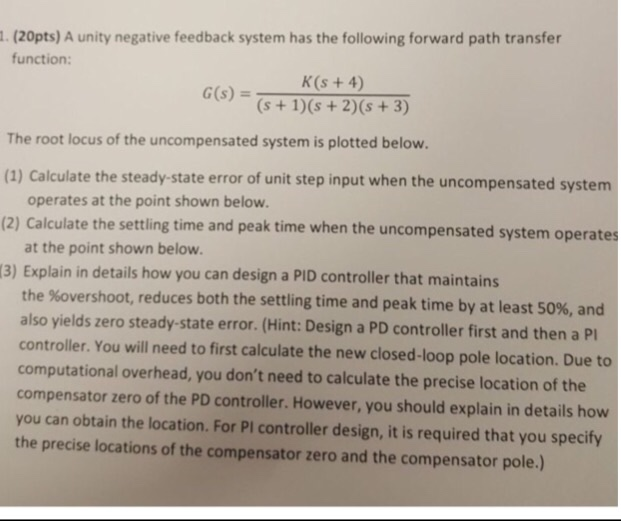 Solved (20pts) A unity negative feedback system has the | Chegg.com
