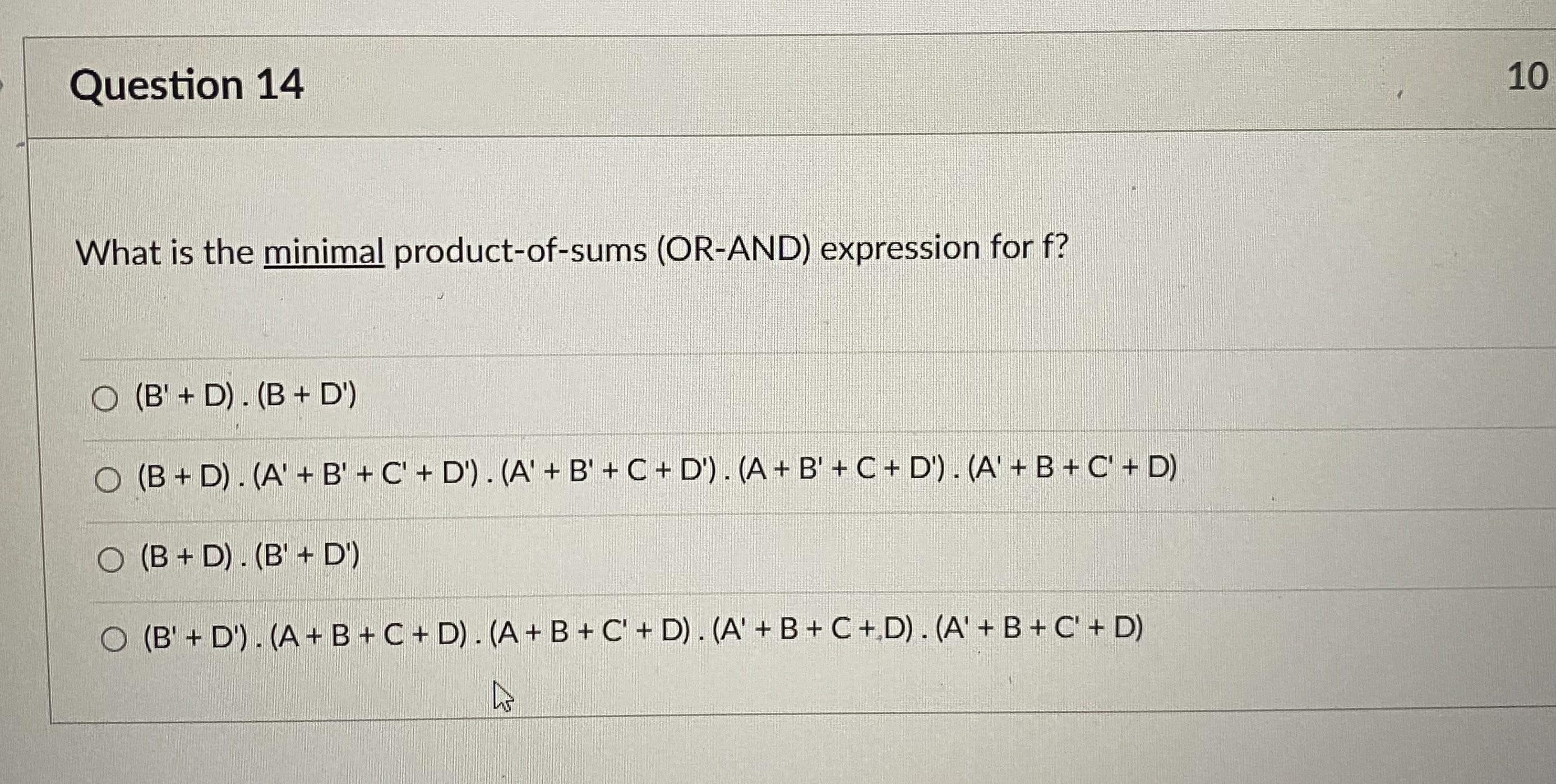 Solved What is the minimal product-of-sums (OR-AND) | Chegg.com