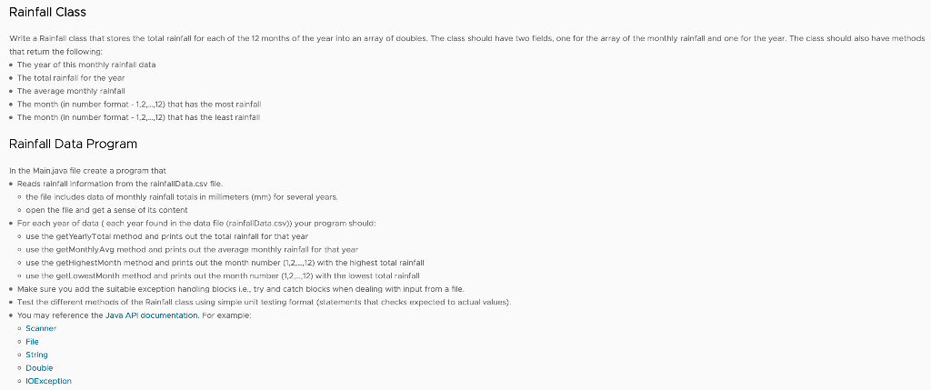 Rainfall Class Write a Rainfall class that stores the | Chegg.com