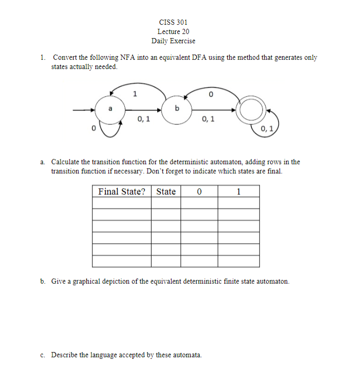 Solved CISS 301 Lecture 20 Daily Exercise 1. Convert the | Chegg.com