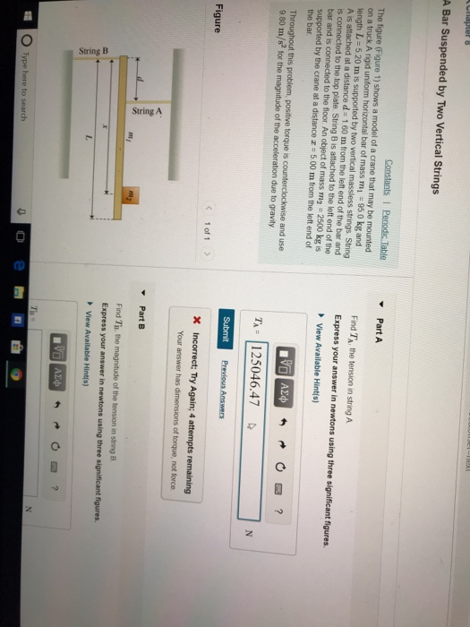 Solved A Bar Suspended by Two Vertical Strings The figure | Chegg.com