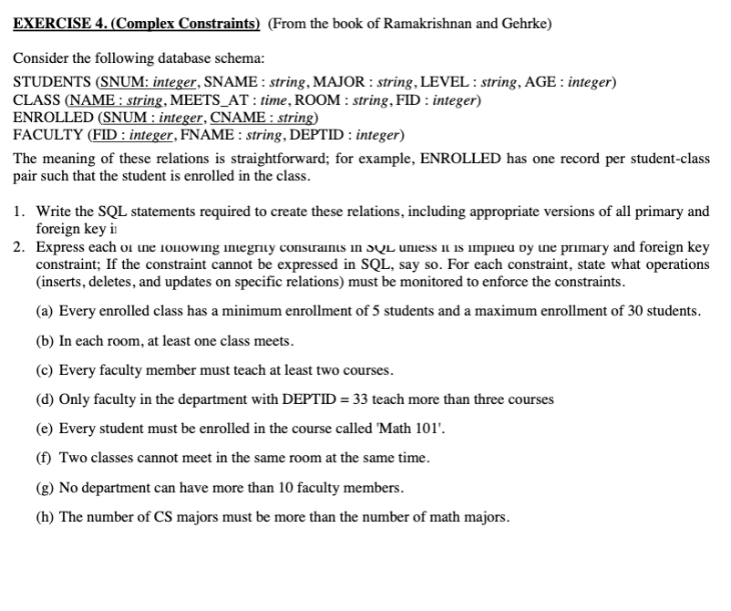 Solved EXERCISE 4. (Complex Constraints) (From the book of | Chegg.com