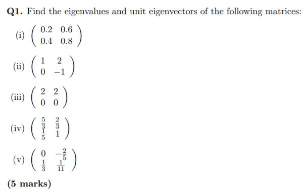 Solved Q1. Find the eigenvalues and unit eigenvectors of the | Chegg.com
