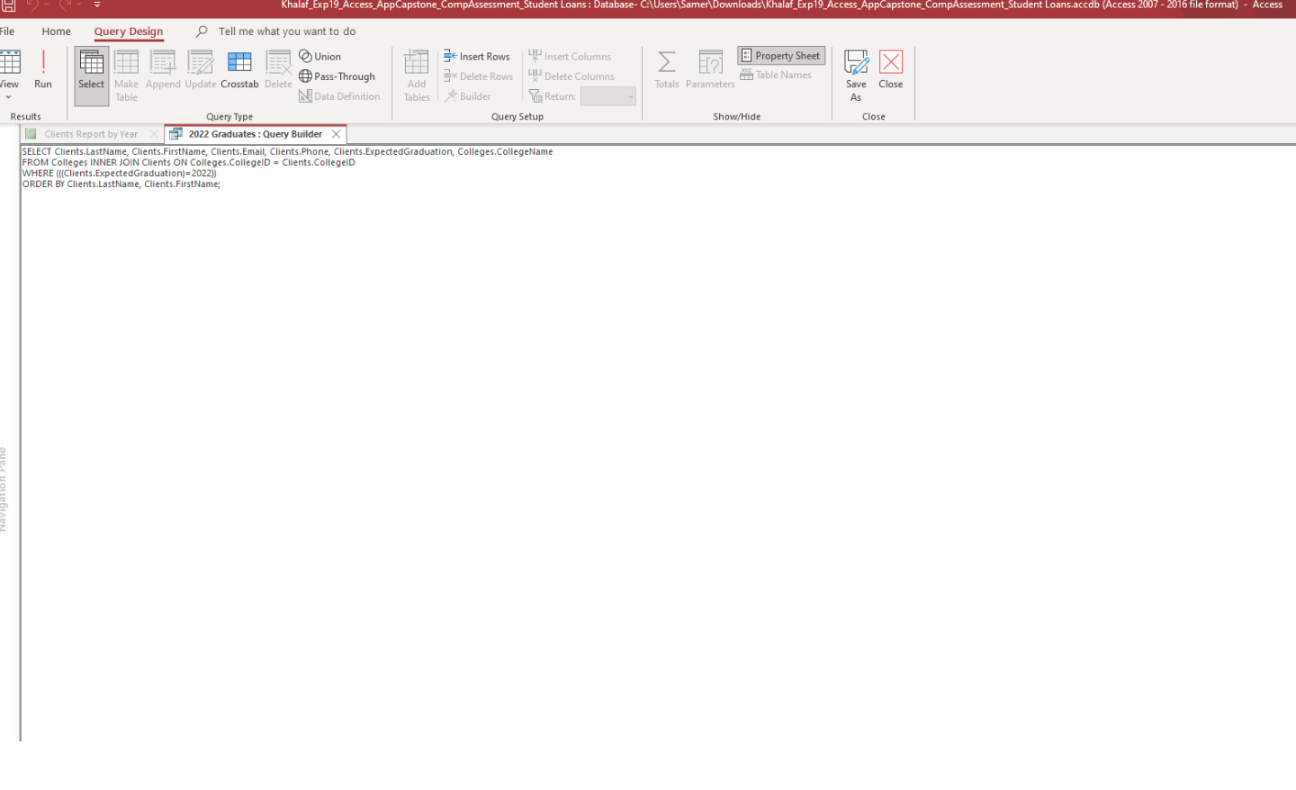 Solved Open the Clients Report by Year report in Design | Chegg.com