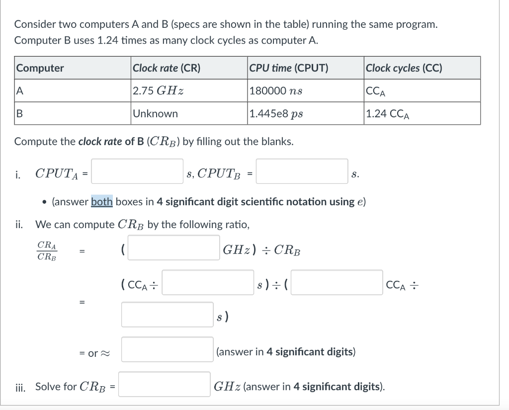 Solved Consider two computers A and B (specs are shown in | Chegg.com