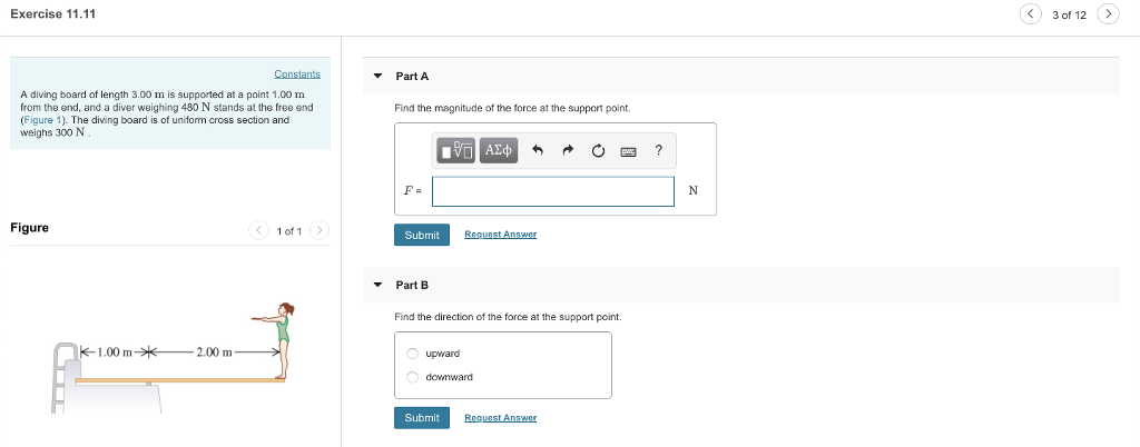 Solved Exercise 11.11 3 of 12> PartA A diving board of | Chegg.com