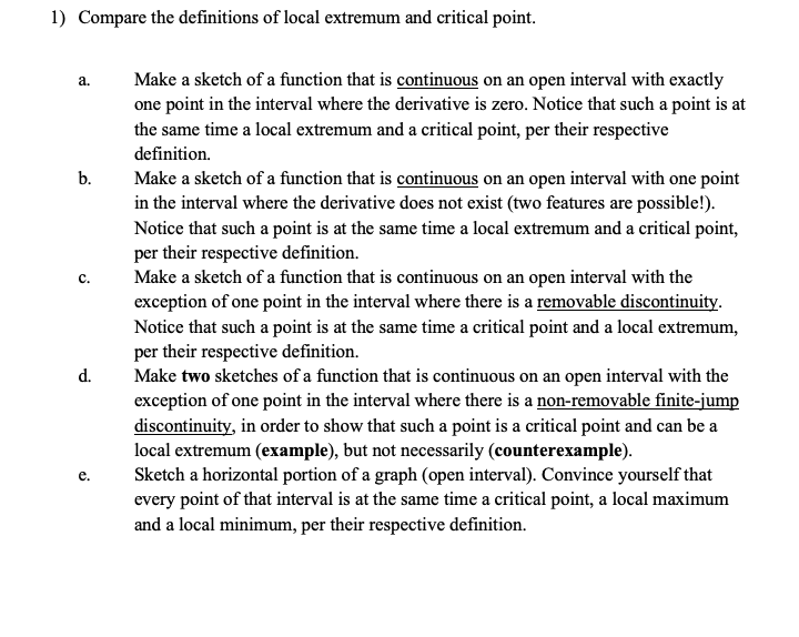 Solved 1) Compare the definitions of local extremum and | Chegg.com