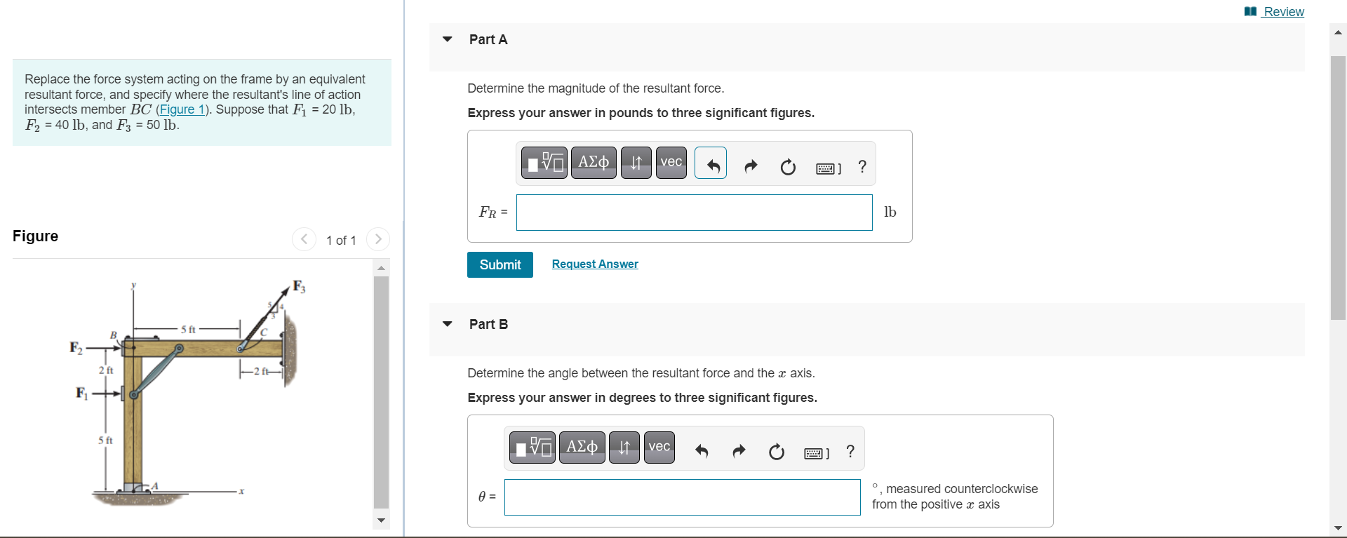 Solved Replace the force system acting on the frame by an | Chegg.com