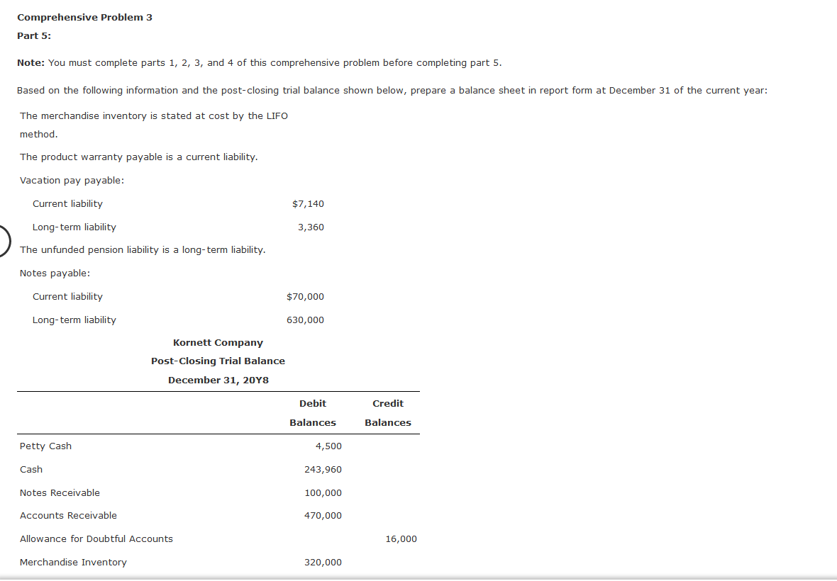 Solved Comprehensive Problem 3 Part 5: Note: You must | Chegg.com