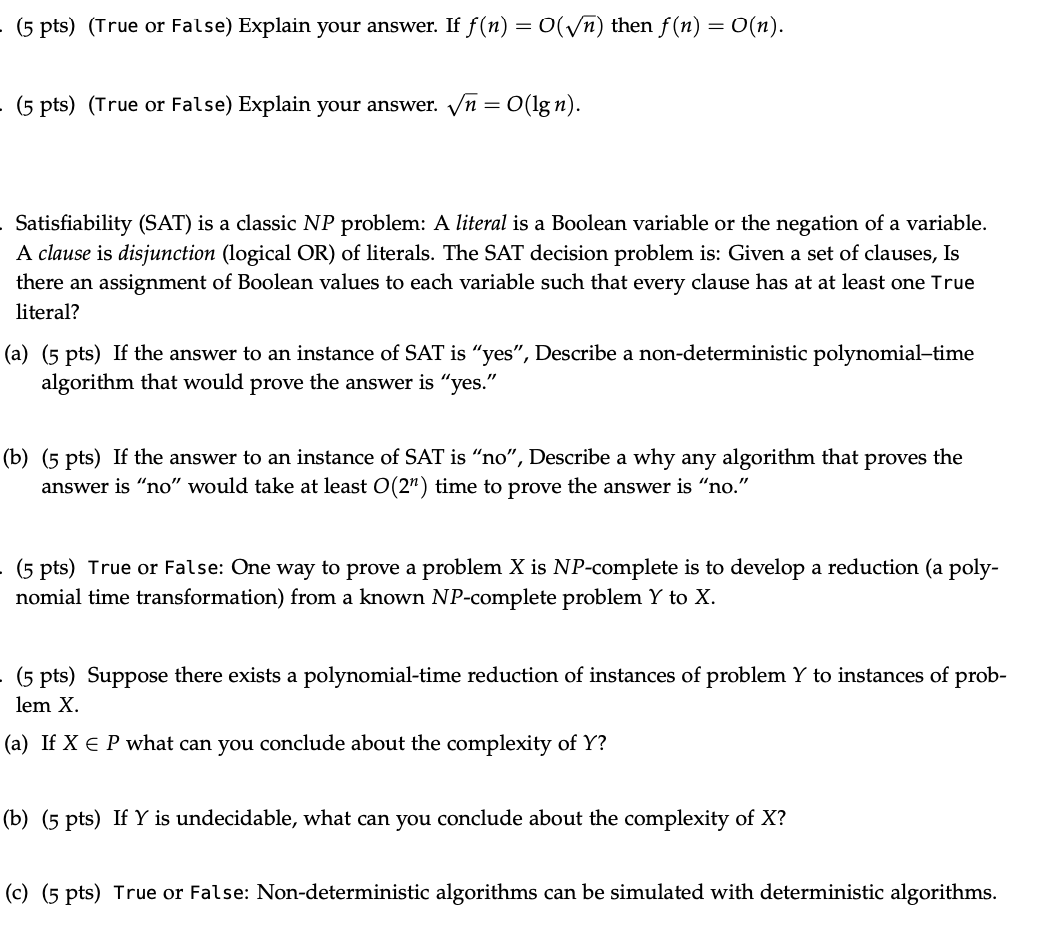 Solved (5 pts) (True or False) Explain your answer. If | Chegg.com