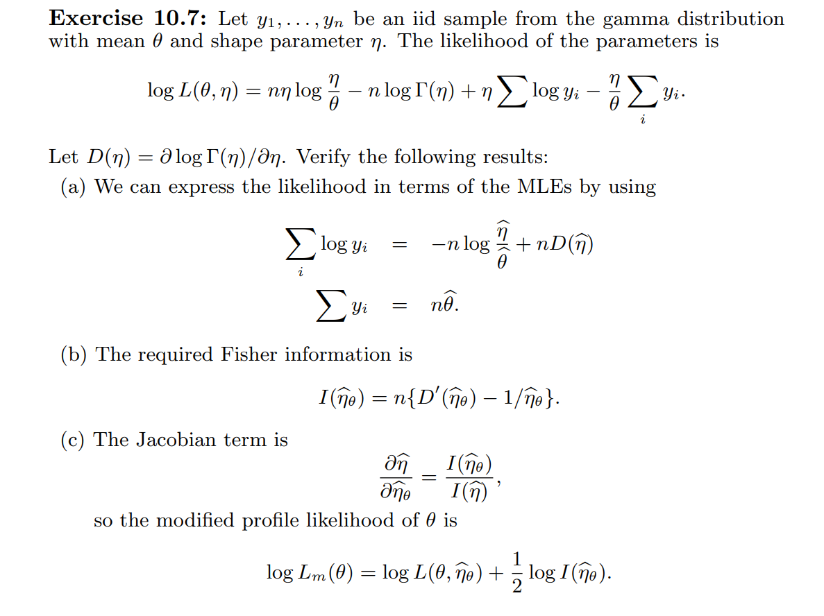 Solved Exercise 10.7: Let y1,…,yn be an iid sample from the | Chegg.com