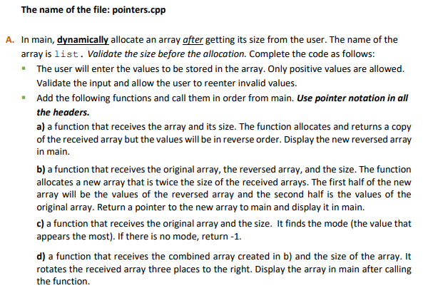 Solved The name of the file: pointers.cpp A. In main, | Chegg.com
