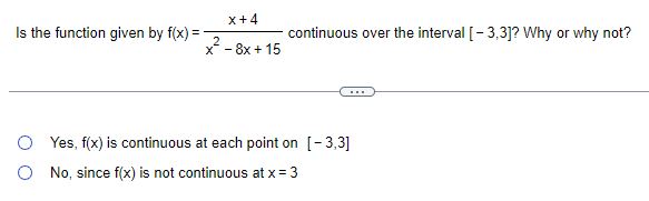 Solved Is the function given by f(x)=x+4x2-8x+15 ﻿continuous | Chegg.com