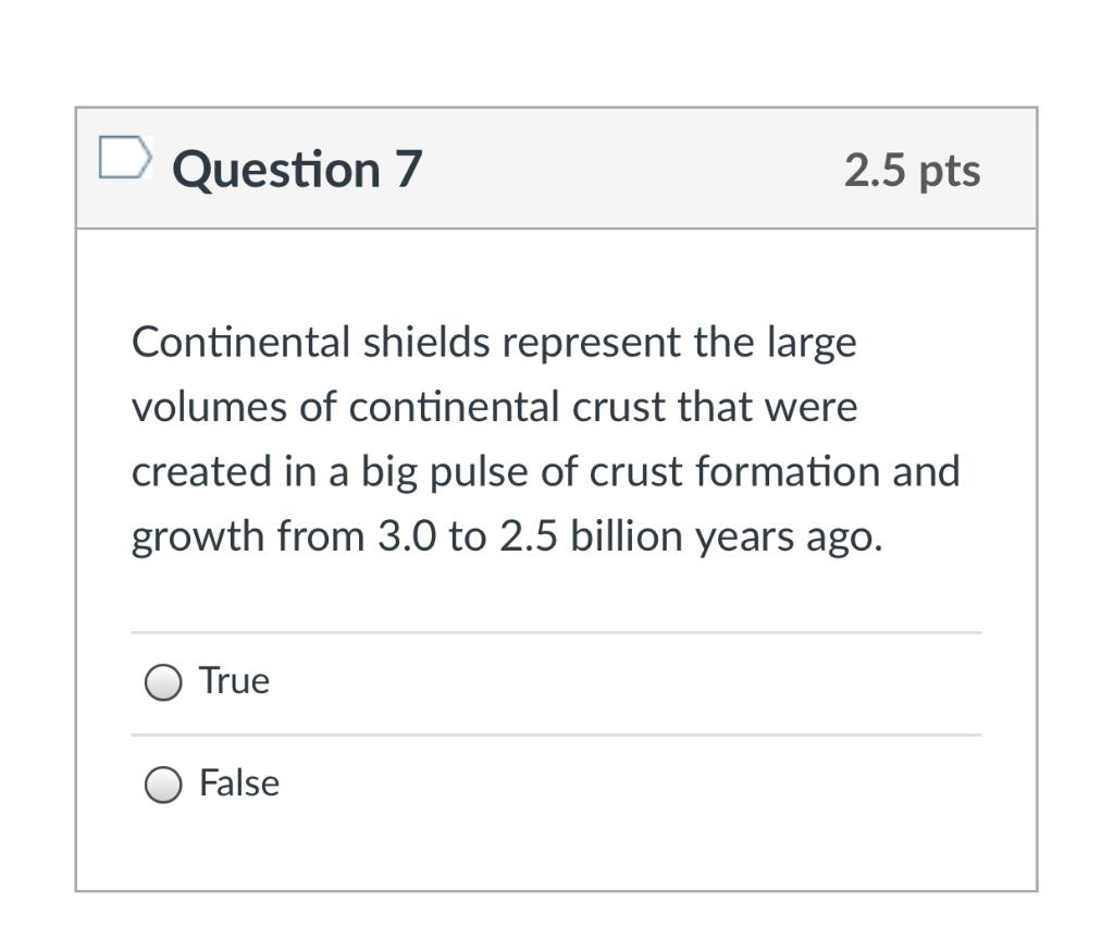 Solved Question 7 2.5 pts Continental shields represent the | Chegg.com