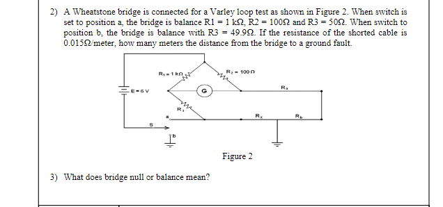Solved 2) A Wheatstone bridge is connected for a Varley loop | Chegg.com