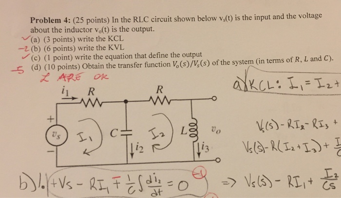Solved In the RLC circuit shown below v_s(t) is the input | Chegg.com