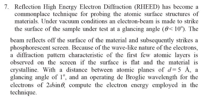 Solved 7. Reflection High Energy Electron Diffraction | Chegg.com