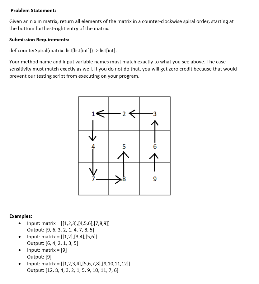 Solved Problem Statement: Given an n×m matrix, return all | Chegg.com