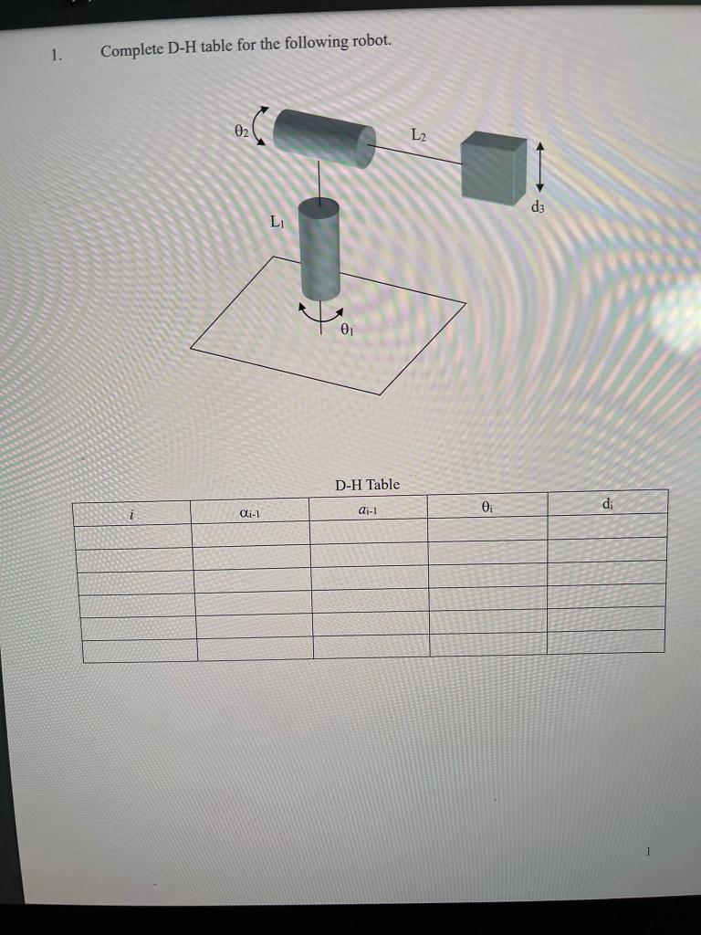 Solved 1. Complete D-H table for the following robot. 02 L2 | Chegg.com