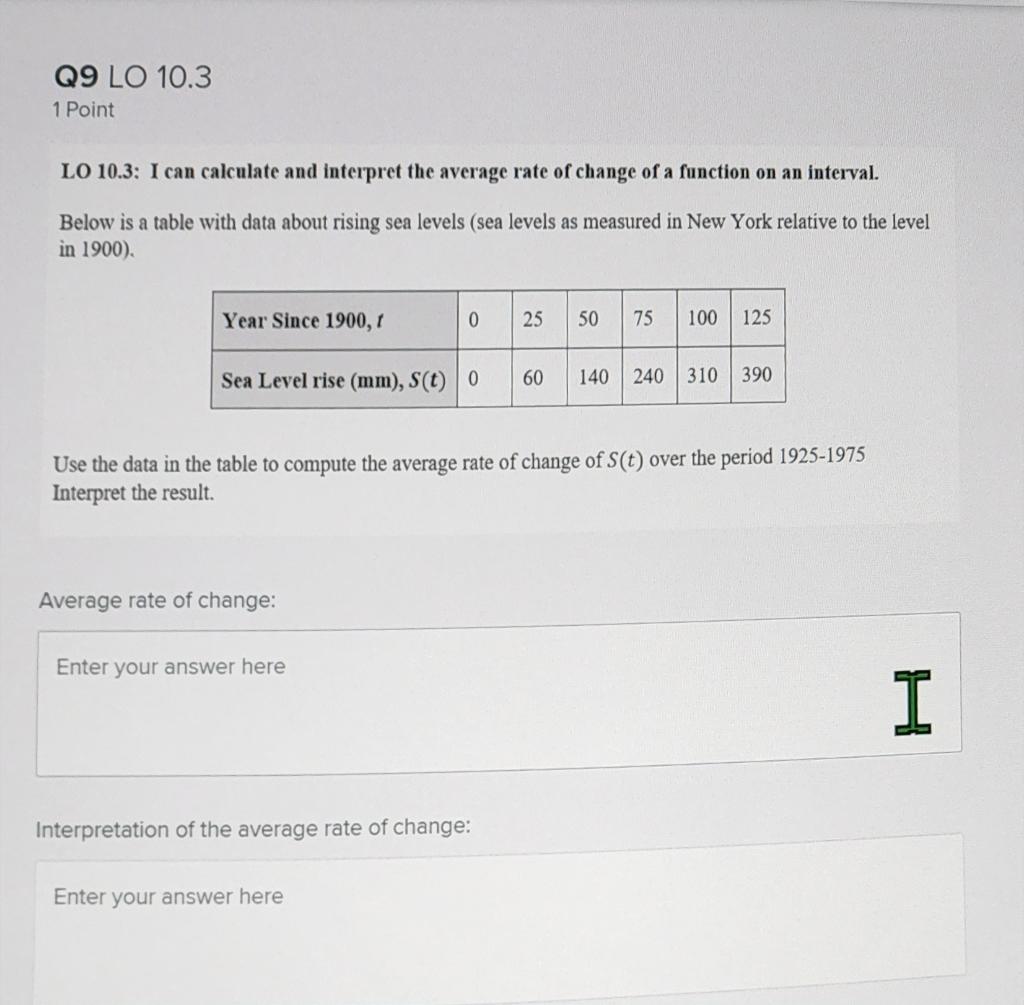 Solved Q9 LO 10.3 1 Point LO 10.3: I can calculate and | Chegg.com