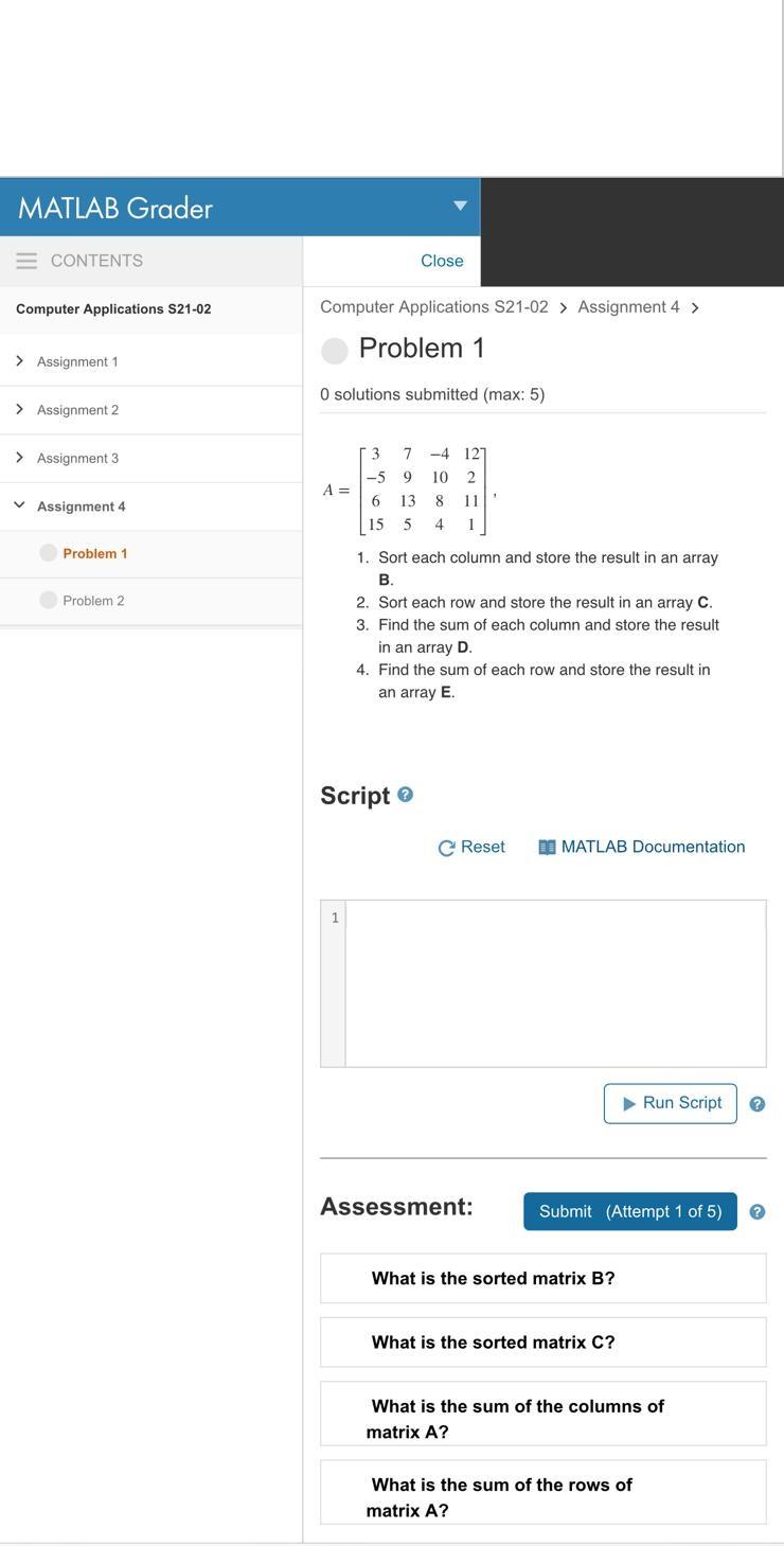 Solved MATLAB Grader E CONTENTS Close Computer Applications | Chegg.com