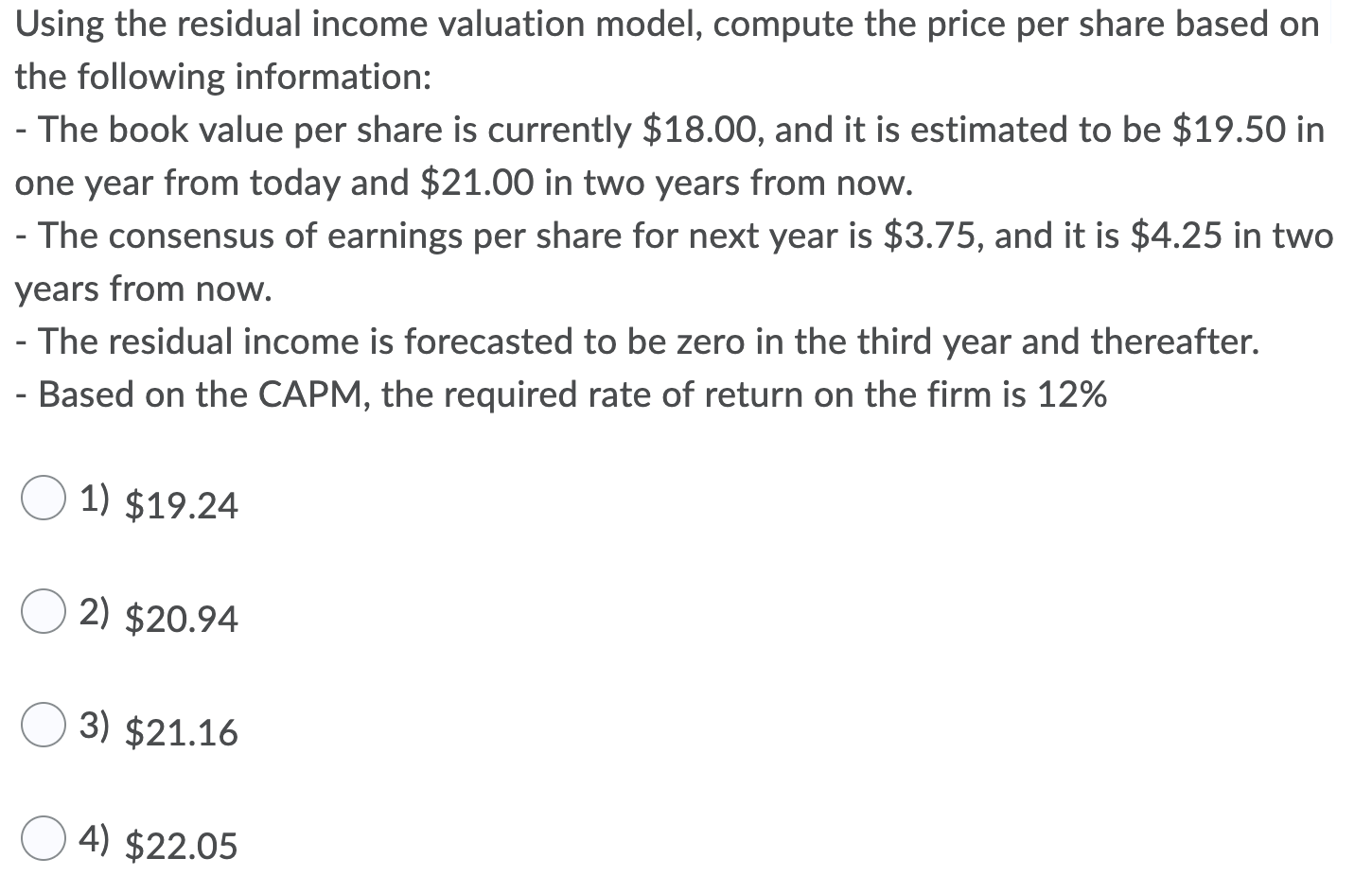 Solved Using the residual income valuation model, compute | Chegg.com