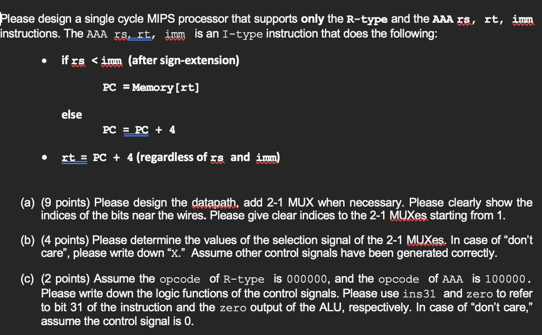 Please design a single cycle MIPS processor that | Chegg.com
