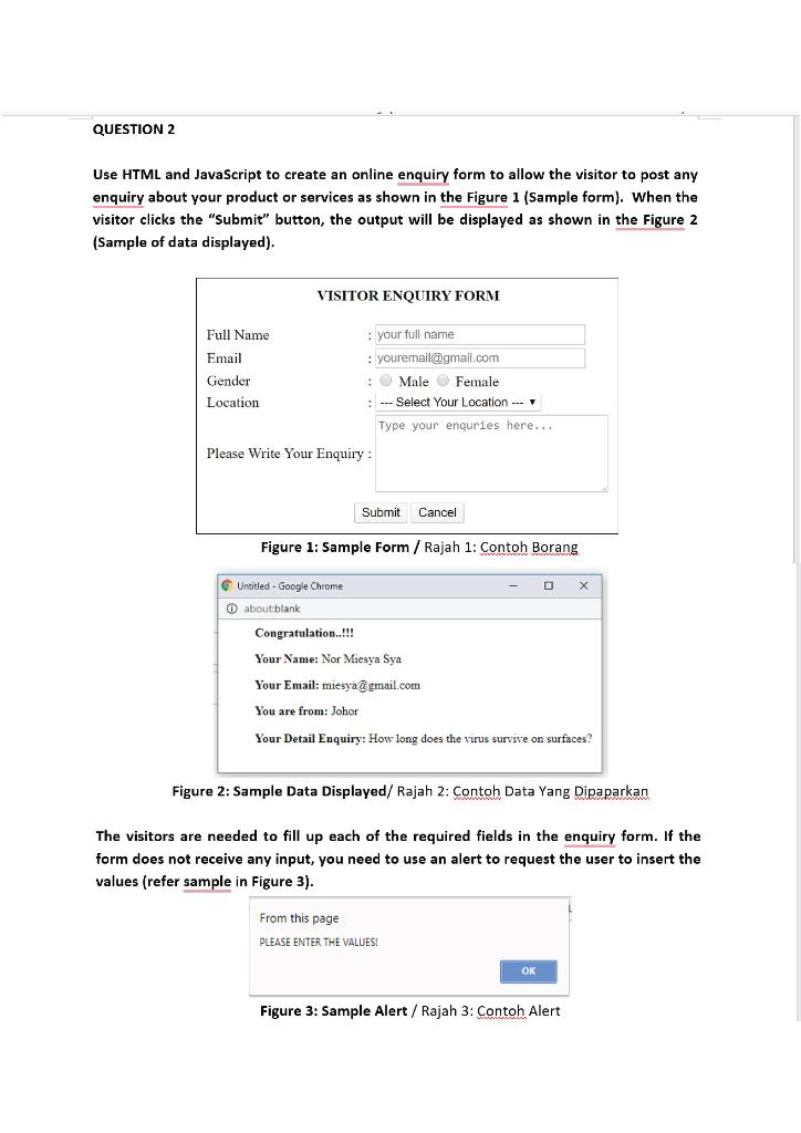 Solved Use HTML and JavaScript to create an online enquiry | Chegg.com
